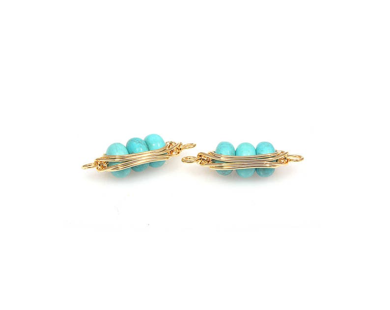 2pcs - 3 Turquoise Stone in the Gold Wire / Turquoise / Wire Pendant ...