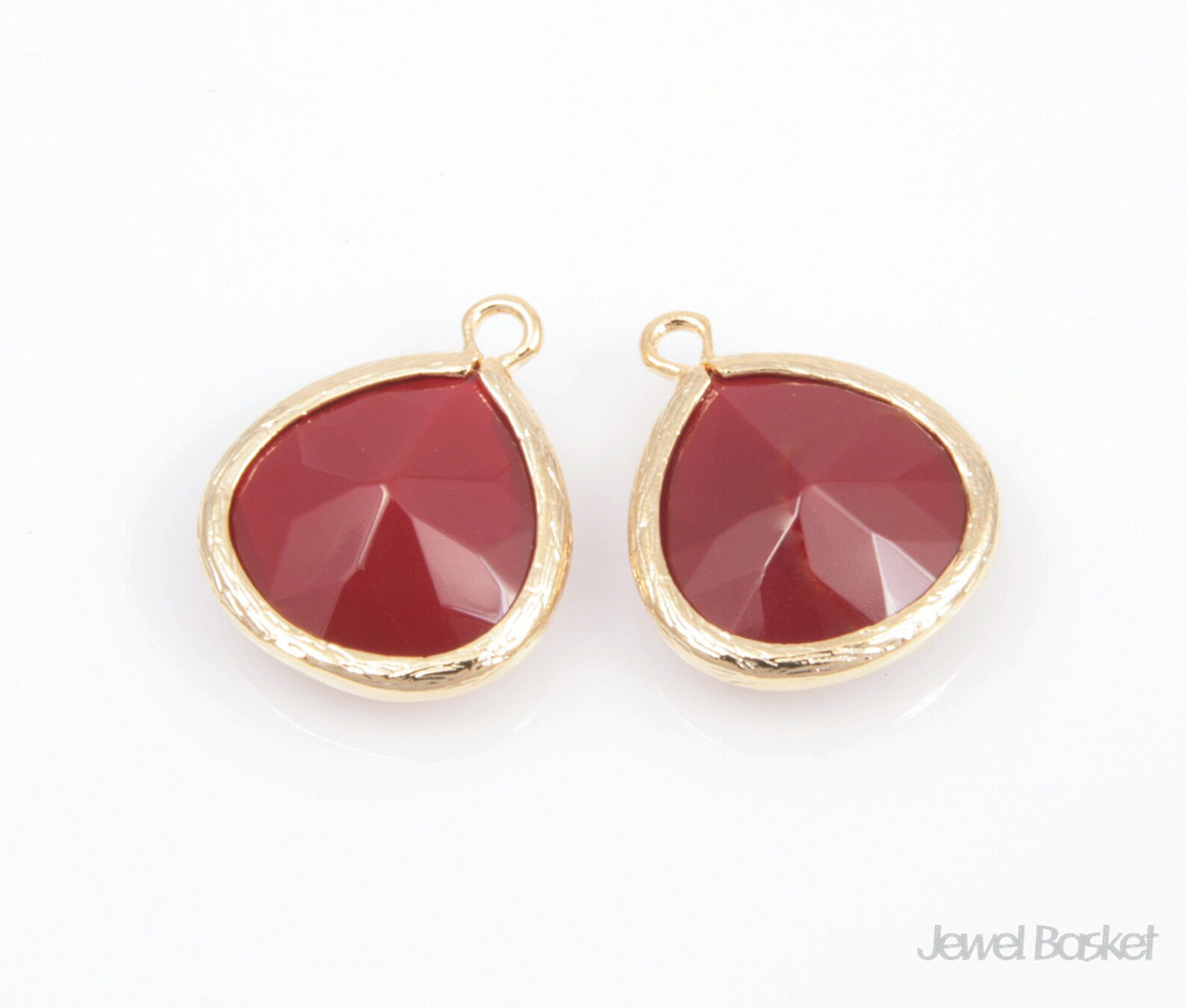 2pcs Jet Nut Red Color and Gold Framed Glass Pendent / Jet - Etsy