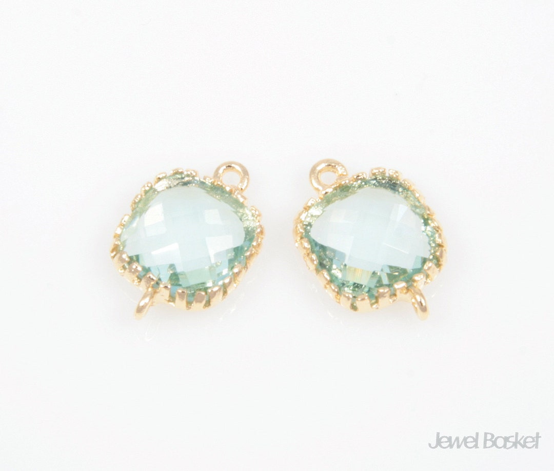 2pcs - Erinite Color and Gold Framed Glass Connector / Erinite / Green ...