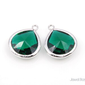 2pcs - Emerald Color Glass and Silver Framed Pendent / Emerald / Green ...