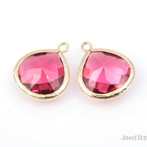 2pcs - Ruby Color Glass and Gold Framed Pendent / Ruby / Fuchsia / Red ...
