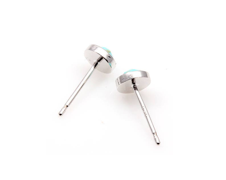 2pcs High Polished Rhodium Plated With Turquoise Round 5mm | Etsy