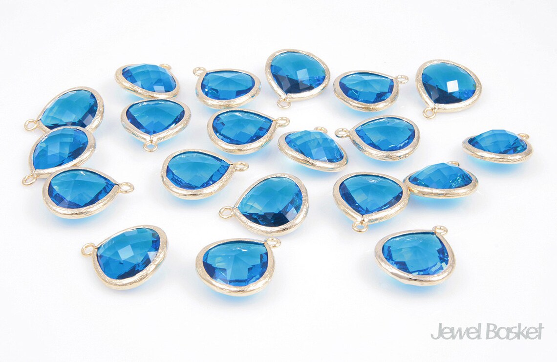 2pcs Capri Blue Color and Gold Framed Glass Pendent / capri | Etsy