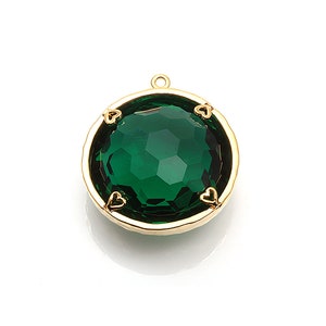 Emerald Glass and Rhodium Framed Round Pendant / Rhodium Plated ...