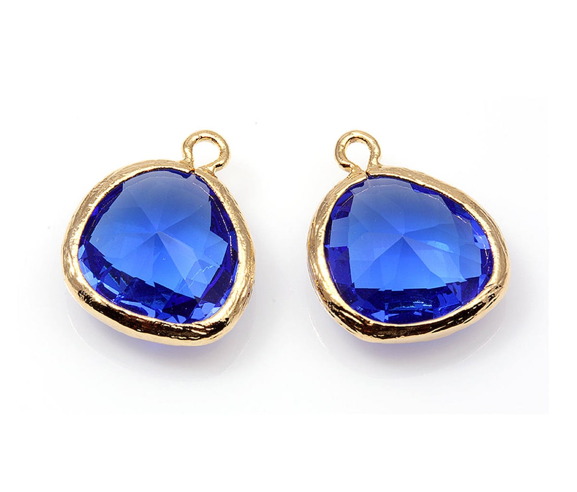 2pcs - Cobalt Blue Color and Gold Framed Glass Pendent / Blue / Cobalt ...