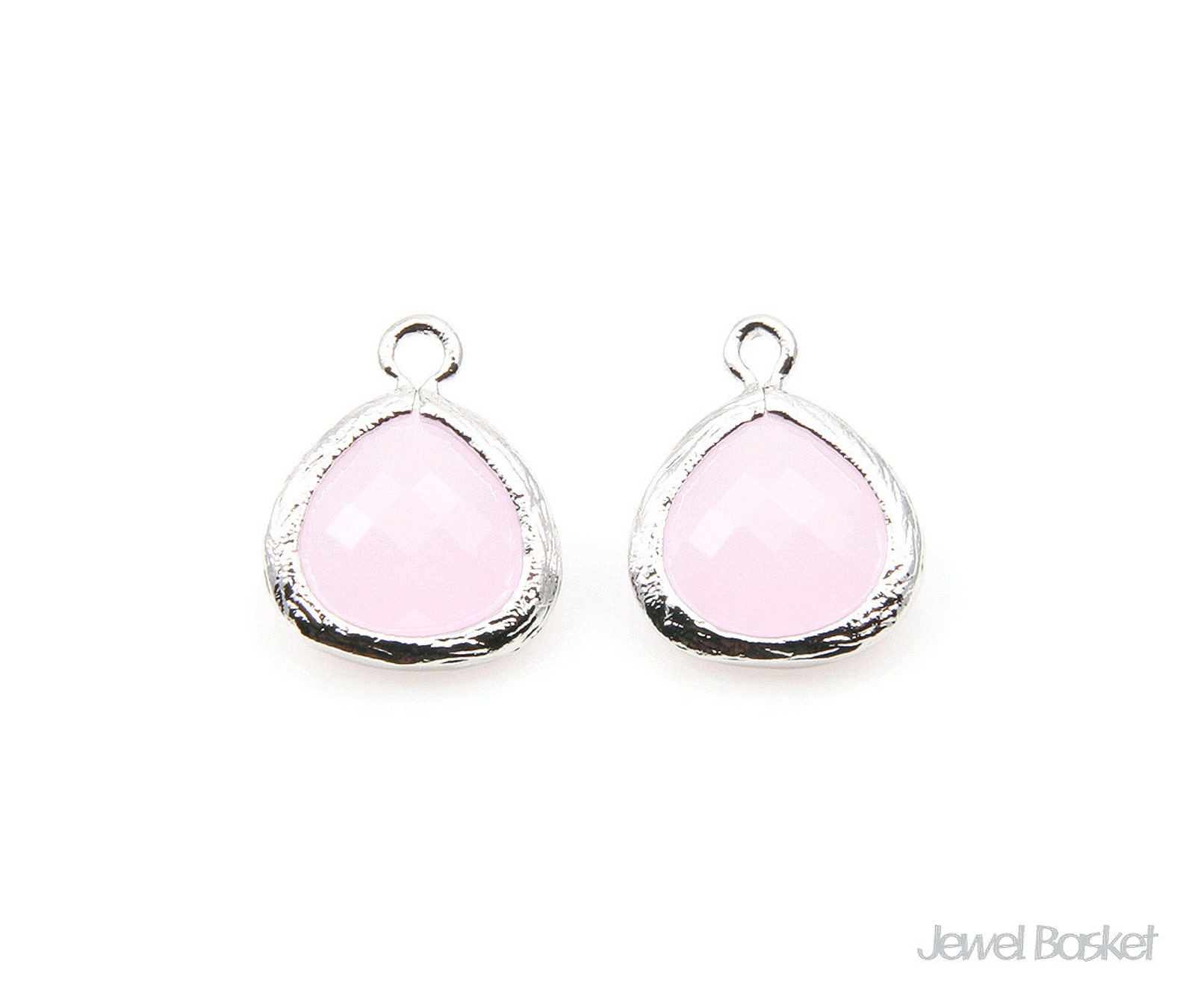 Ice Pink Color and Silver Framed Glass Pendant - 2pcs Ice Pink Glass ...