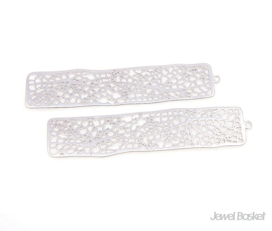 Large Rectangle Mesh Bar in Matt Rhodium - 2pcs Large Net Pendant ...