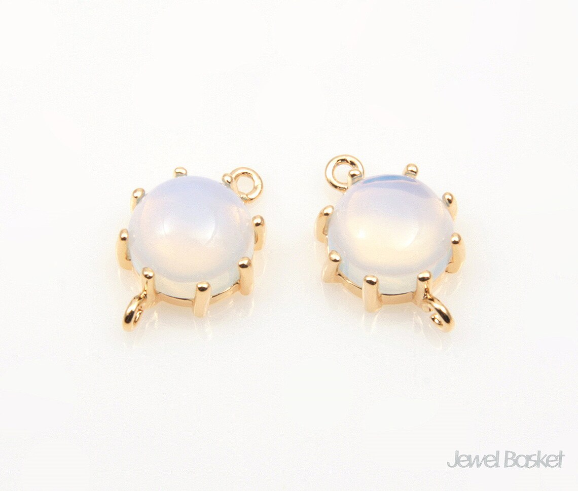 2pcs Violet Opal Color and Gold Framed Round Connector / | Etsy