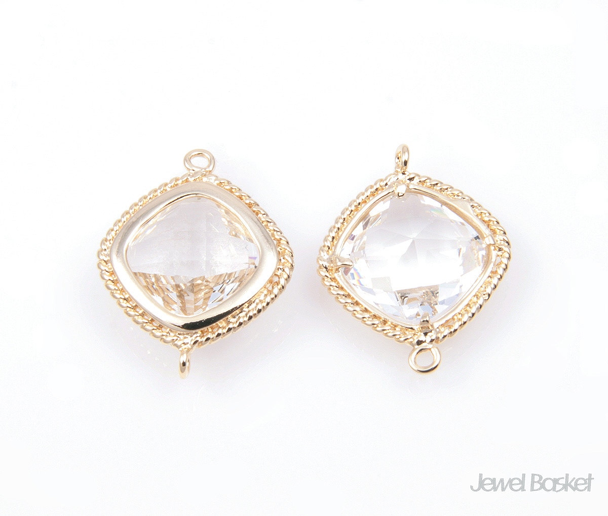 2pcs - Crystal Glass and Gold Framed Diamond Connector -crystal Color ...