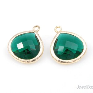 2pcs - Emerald Color Glass and Gold Framed Pendent / Emerald / 16k Gold ...