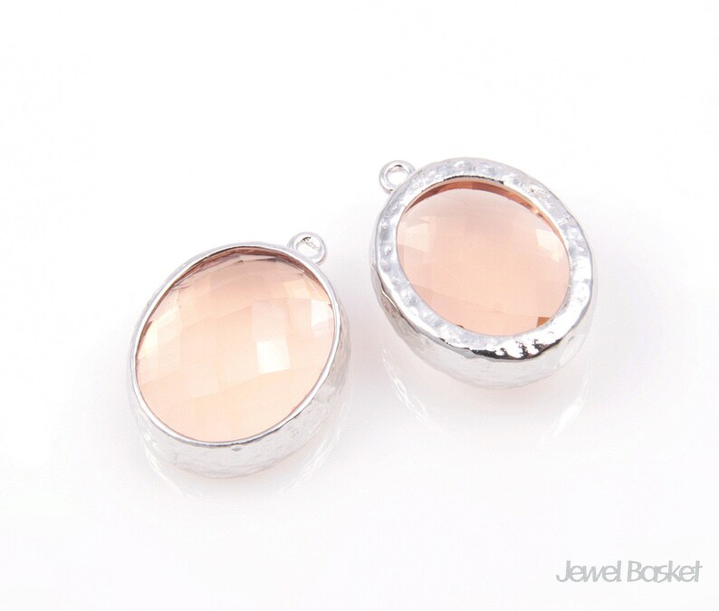 Light Peach Color Glass and Silver Framed Oval Pendent - 2pcs Light ...
