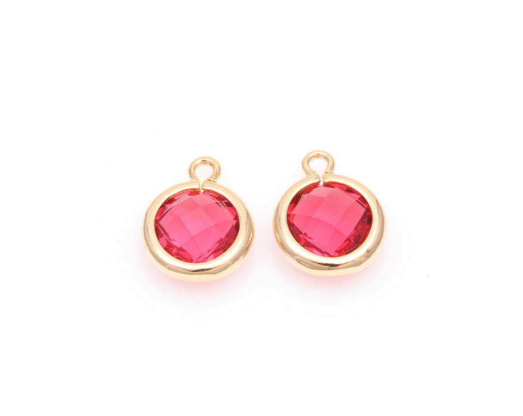 2pcs - Ruby Round Pendant in Polish Gold / Ruby / Red / Garnet / Round ...