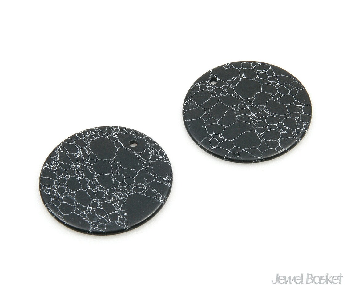 Round Black Howlite Stone Pendant / 25.0mm / SBQ122-P 2pcs | Etsy