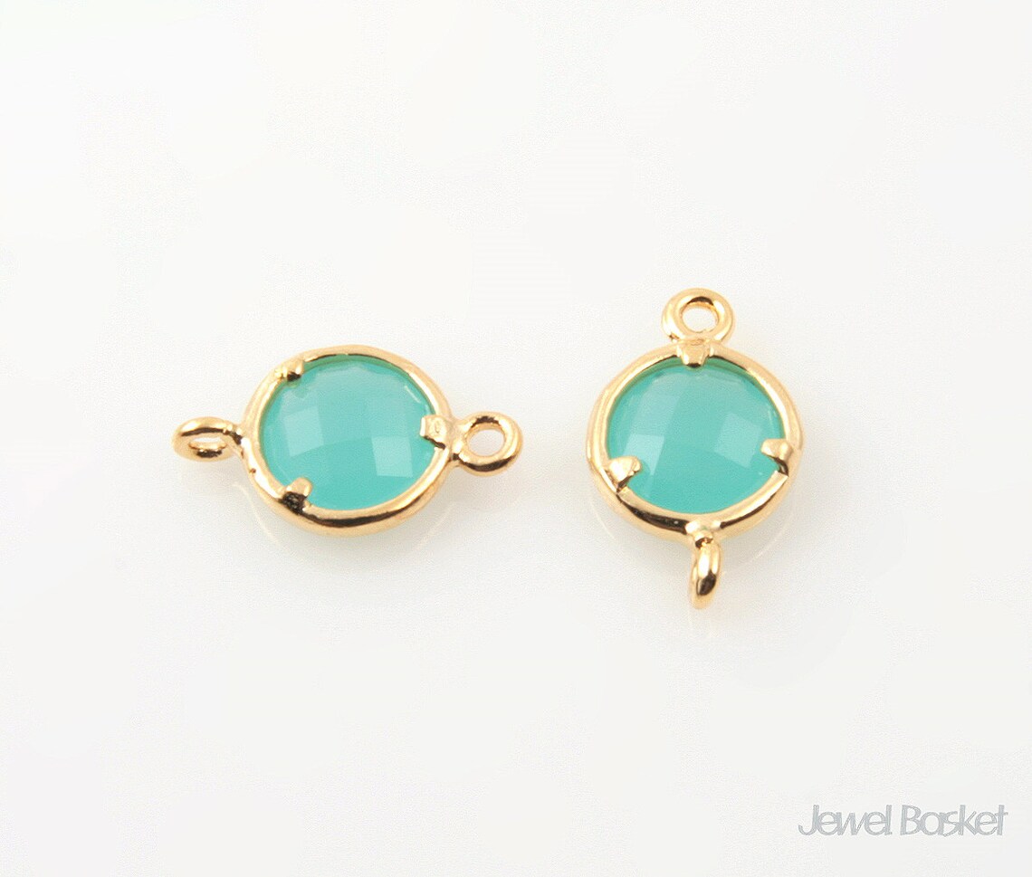 Mint Color Glass and Gold Frame Connector / 6mm X 10mm / SMTG059-C ...