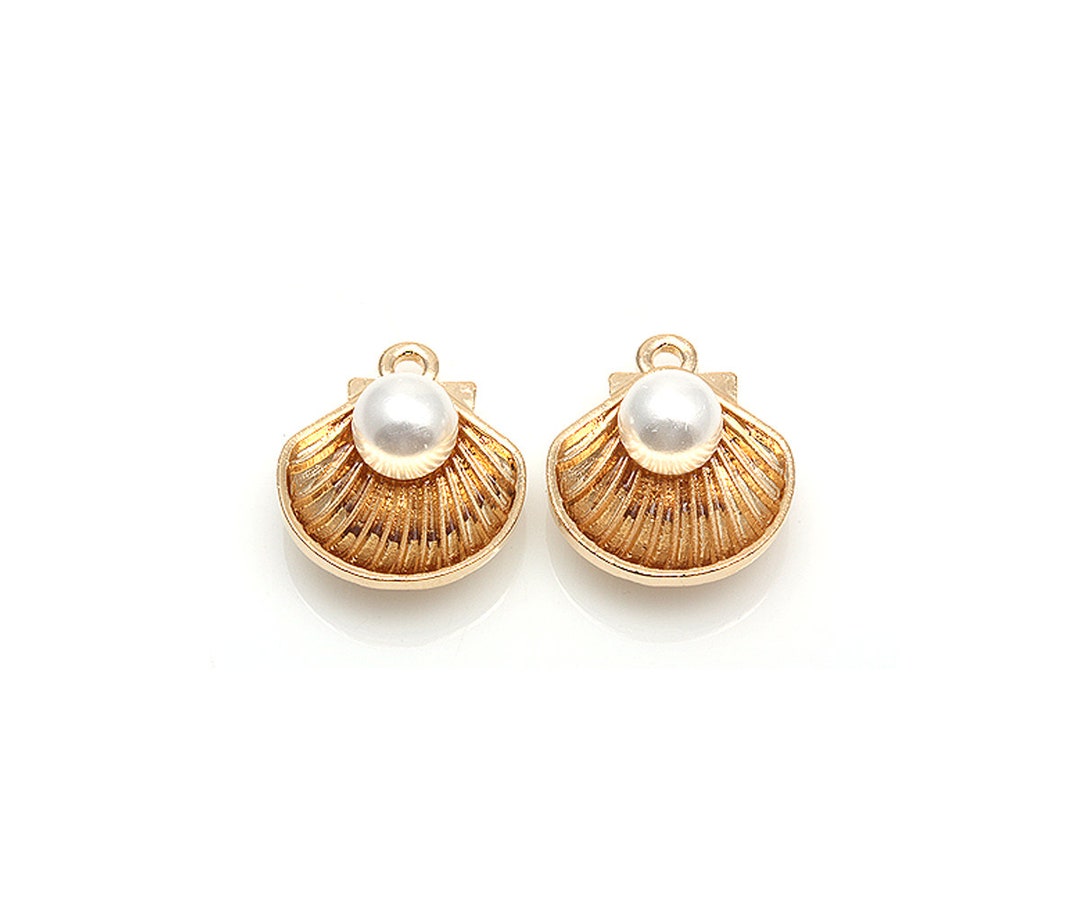 4pcs - Pearl in the Shell Polish Gold / 16k Gold Plated / Sea Shell ...