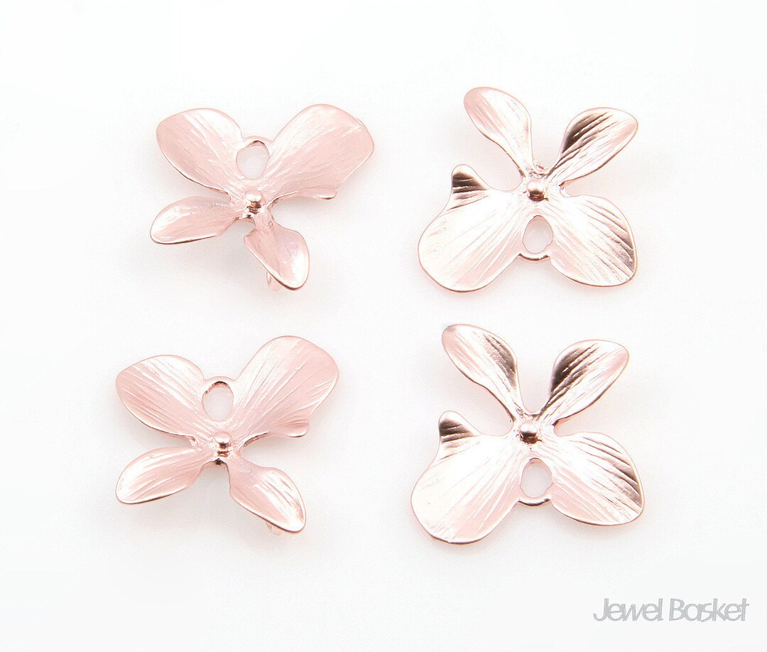 Orchid Flower Leaf Connector in Matte Rose Gold Middle Leaf / 14mm X ...