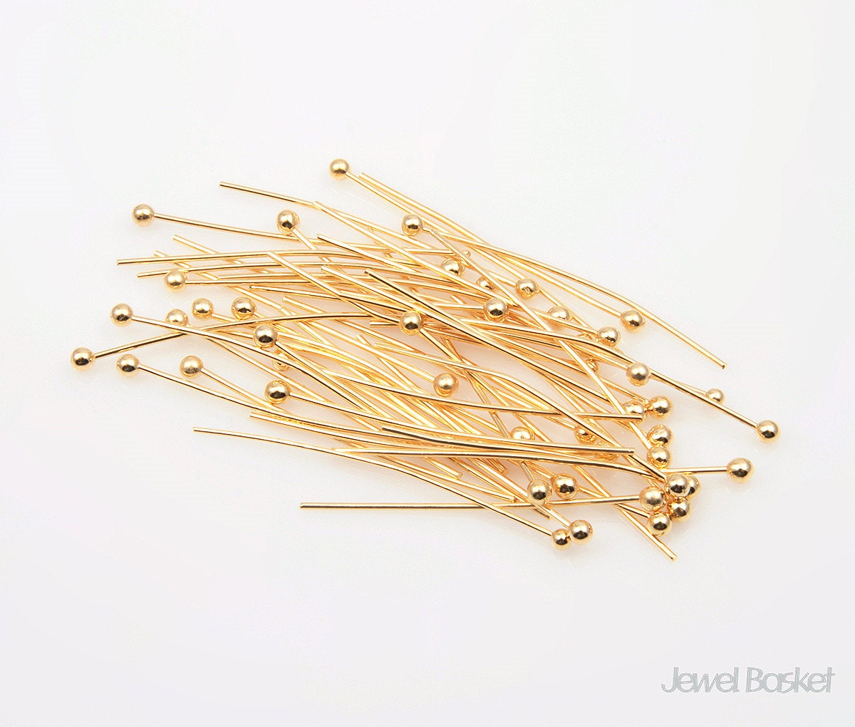 22 Gauge Ball Pins, Gold Plated Over Brass / 30mm and 2mm Head / PRG035 ...