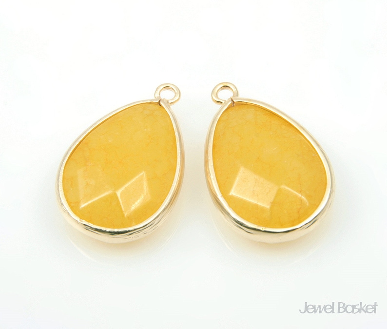 2pcs Mustard Color Stone and Matte Gold Framed Teardrop - Etsy