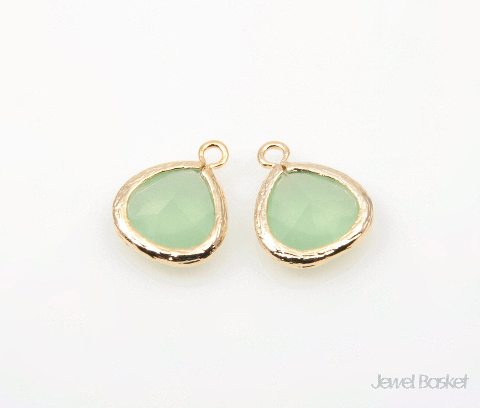 Light Mint Color Glass and Gold Framed Pendant - 2pcs Light Mint Glass ...