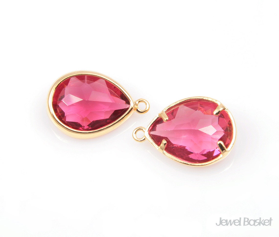 Ruby Color Glass and Gold Framed Teardrop Pendent / 10.5mm X - Etsy