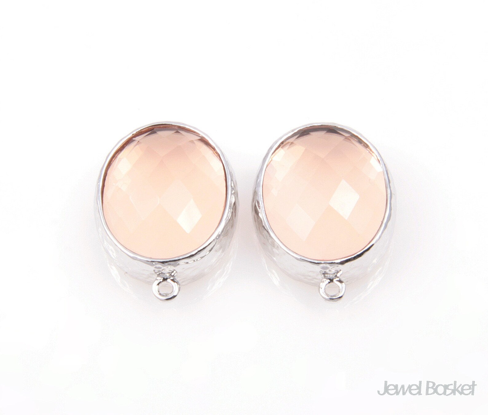 Light Peach Color Glass and Silver Framed Oval Pendent - 2pcs Light ...