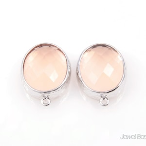 Light Peach Color Glass and Silver Framed Oval Pendent - 2pcs Light ...