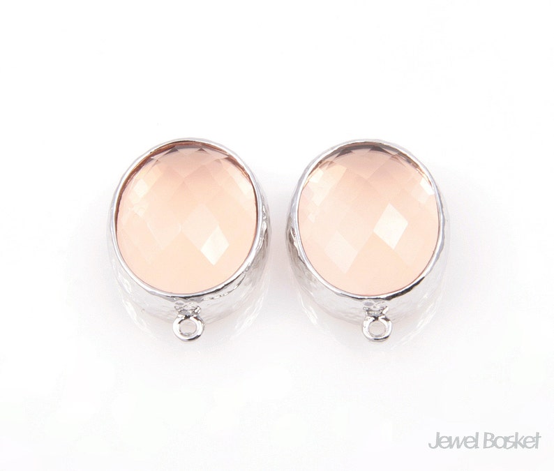 Light Peach Color Glass and Silver Framed Oval Pendent 2pcs - Etsy