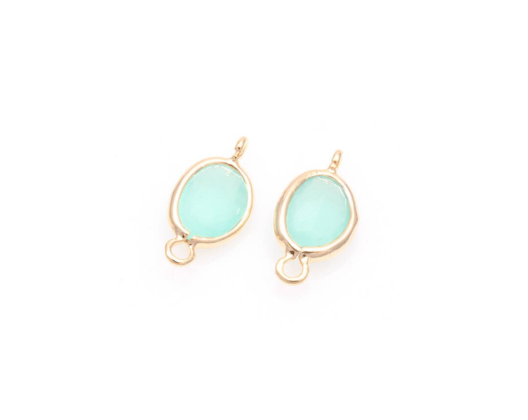 2pcs - Mint Color Glass and Gold Framed Connector / Mint / Green / 16k ...
