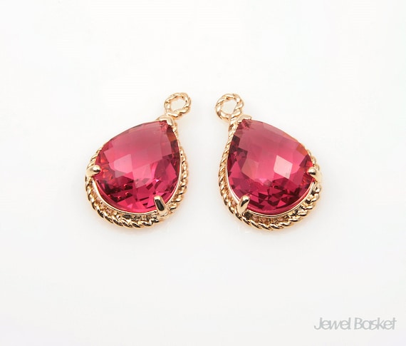 2pcs Ruby Glass and Gold Framed Teardrop Pendant / Ruby / | Etsy