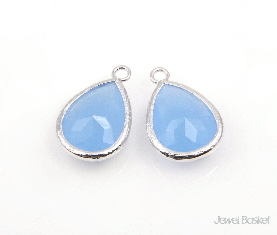 Ice Blue Glass and Silver Framed Glass Teardrop Pendant 2pcs - Etsy