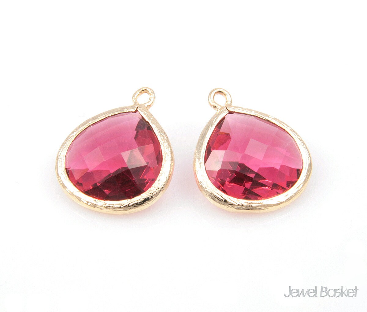 2pcs Ruby Color Glass and Gold Framed Pendent / ruby / | Etsy