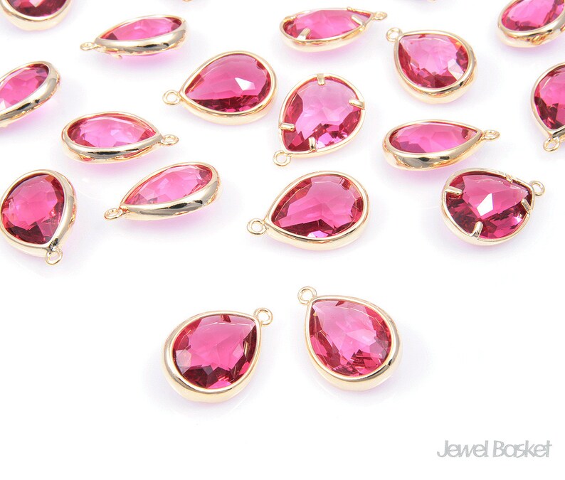 Ruby Color Glass and Gold Framed Teardrop Pendent / 10.5mm X - Etsy