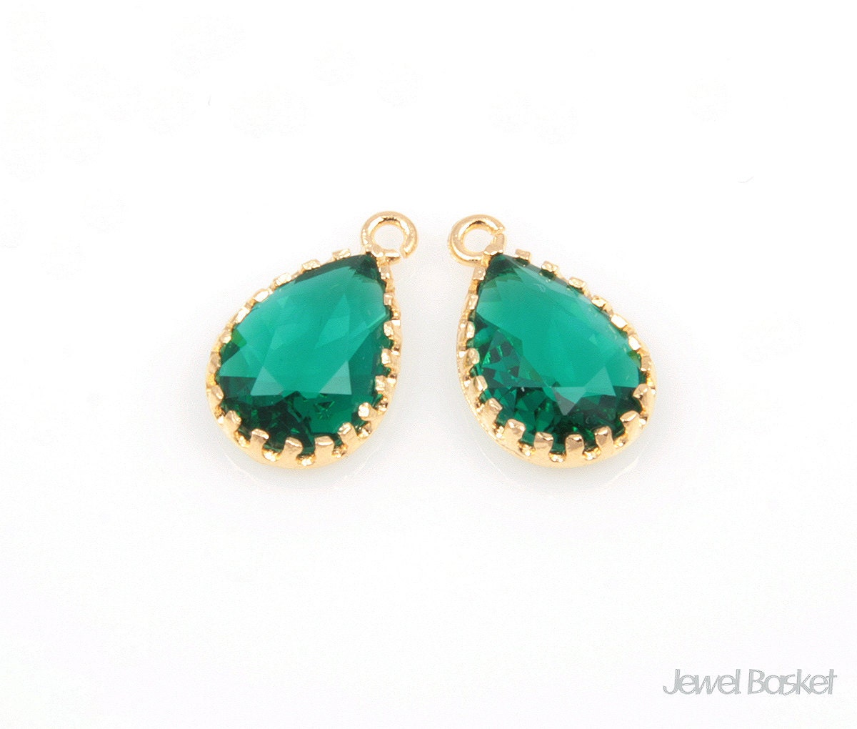 Emerald Glass and Gold Framed Teardrop Pendent 2pcs Emerald - Etsy