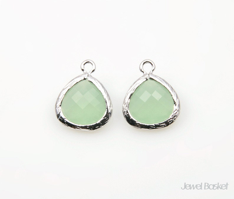Light Mint Color Glass and Silver Framed Pendant - 2pcs Light Mint ...