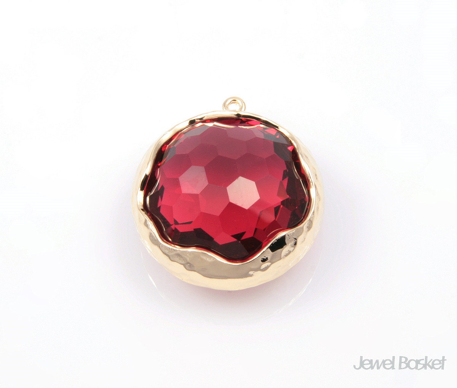 Ruby Faceted Glass and Gold Framed Round Pendant 1piece of | Etsy