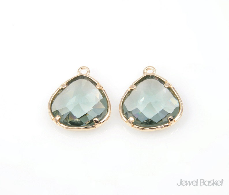 Charcoal Glass and Gold Plated Brass Frame Pendant - 2pcs Charcoal ...