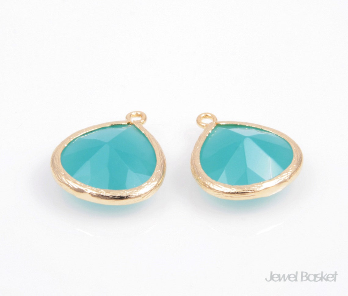 2pcs - Mint Color and Gold Framed Glass Pendent / Mint / 16k Gold ...
