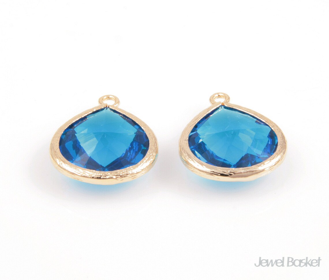 2pcs Capri Blue Color and Gold Framed Glass Pendent / capri | Etsy