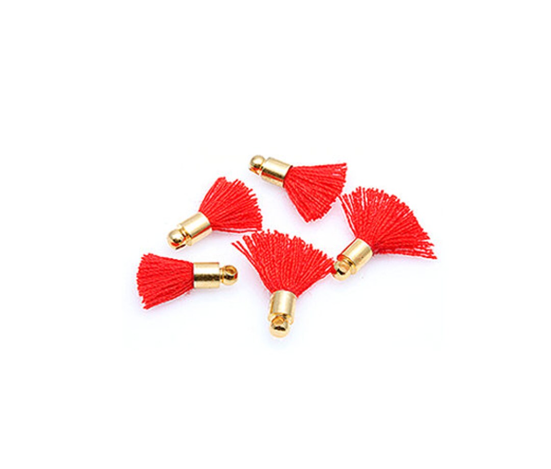 6pcs - Mini Scarlet Red Thread Tassel With Gold Cap / Scarlet Red ...