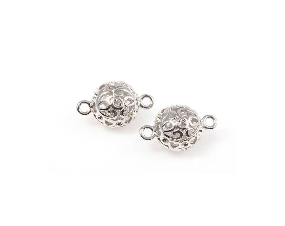 2pcs - Solid Sphere Connector in Polish Silver / Rhodium Plated ...