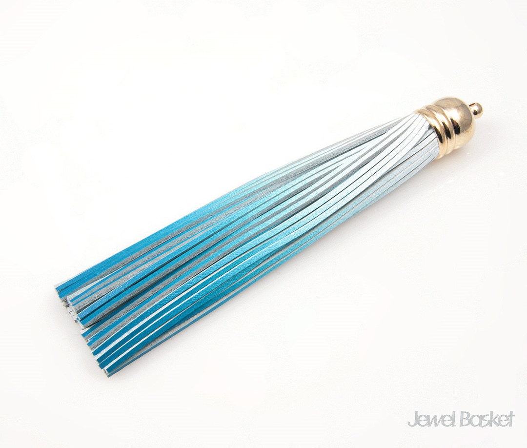 1pcs - White Blue Color Genuine Leather Tassel With Gold Cap / White ...