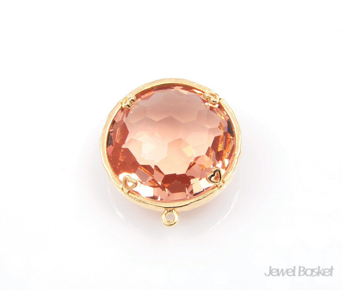 Light Peach Color Faceted Glass and Gold Framed Round Pendant - 1piece ...