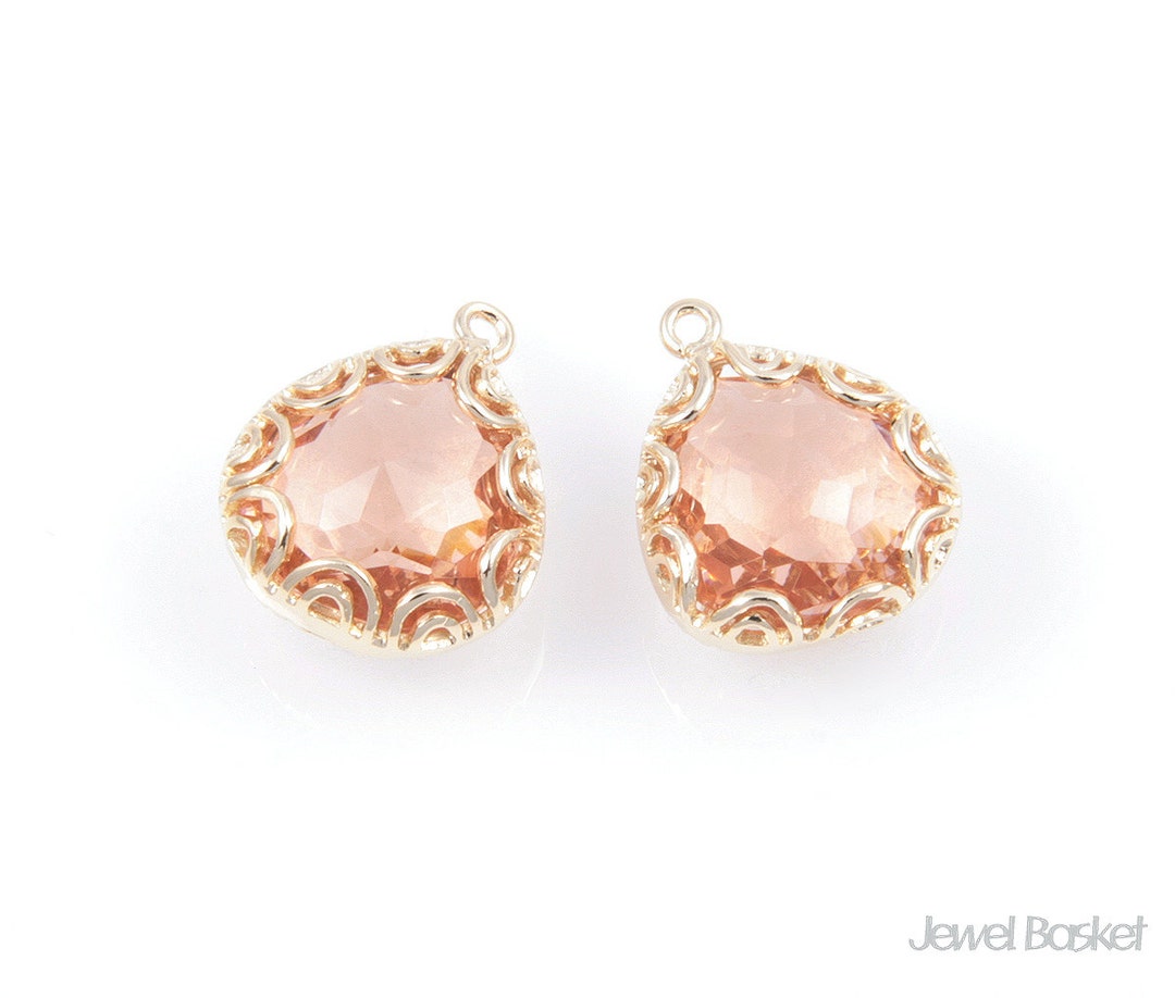 2pcs - Light Peach Color and Polished Gold Framed Teardrop Pendent ...