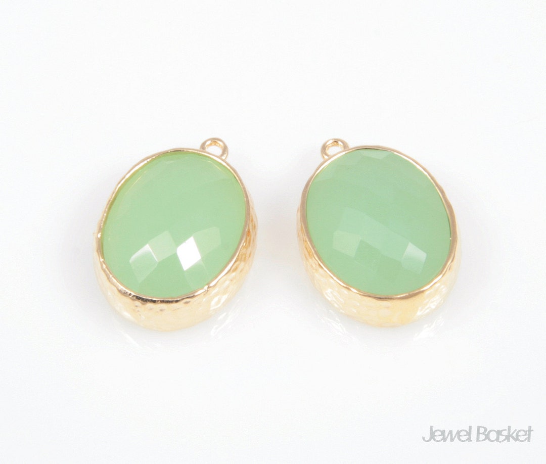 2pcs - Light Mint Color Polished Gold Framed Glass Oval Pendent / Light ...
