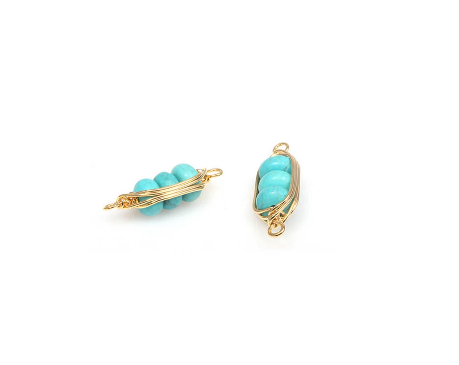 2pcs - 3 Turquoise Stone in the Gold Wire / Turquoise / Wire Pendant ...