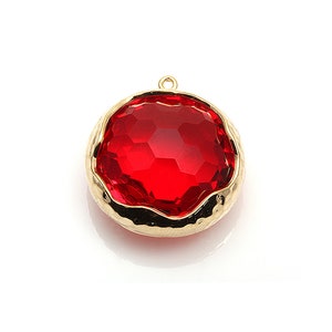 Red Glass and Gold Framed Round Pendant - 1piece of Red Color Glass ...