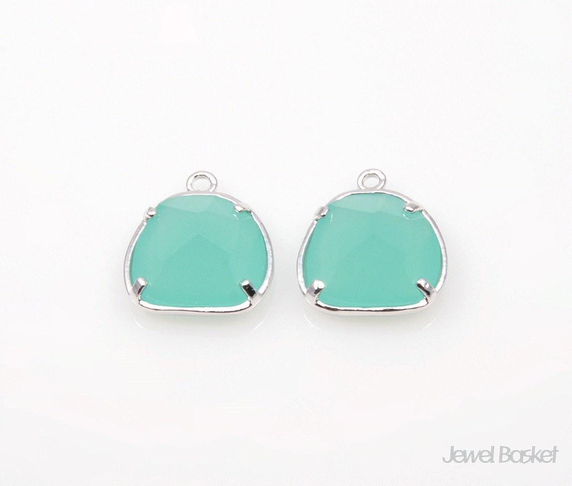 Mint Glass and Silver Framed Pendant 2pcs Mint Glass - Etsy