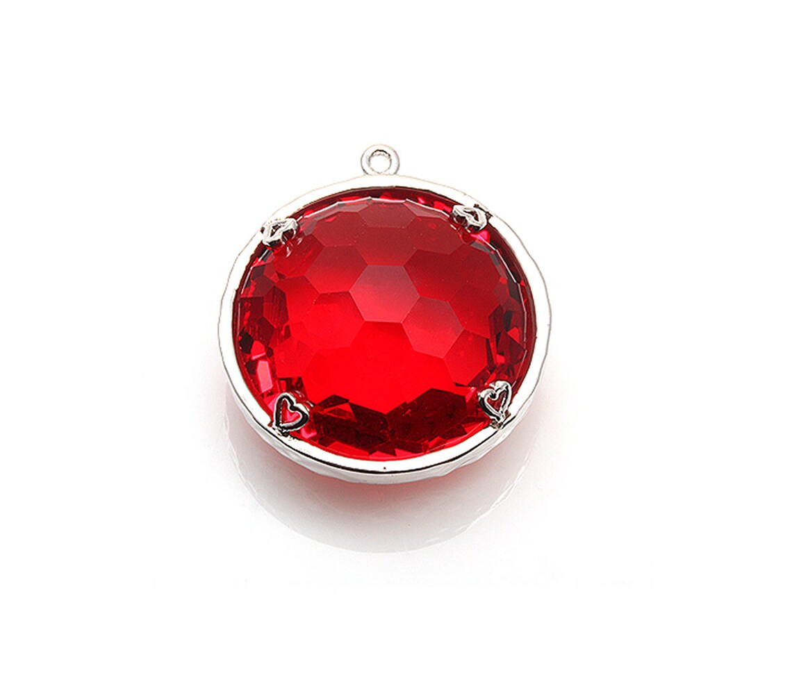 Red Glass and Gold Framed Round Pendant - 1piece of Red Color Glass ...