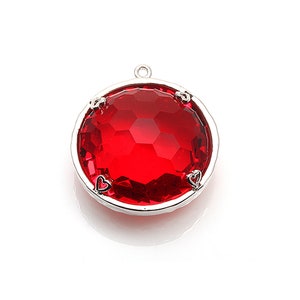 Red Glass and Gold Framed Round Pendant - 1piece of Red Color Glass ...