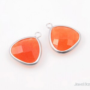 2pcs - Orange Gemstone and Matte Silver Framed Pendent / Orange ...